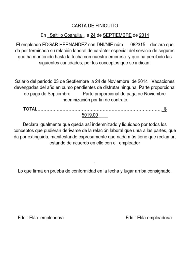 Carta de Finiquito | PDF