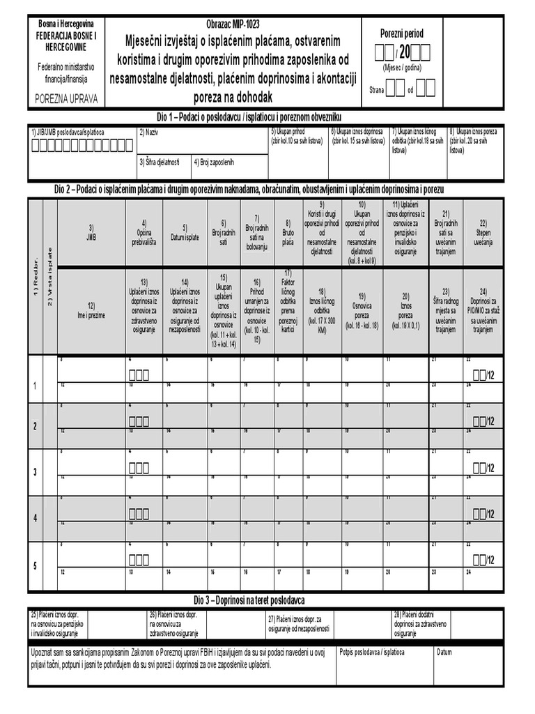 MIP 1023 Obrazac | PDF