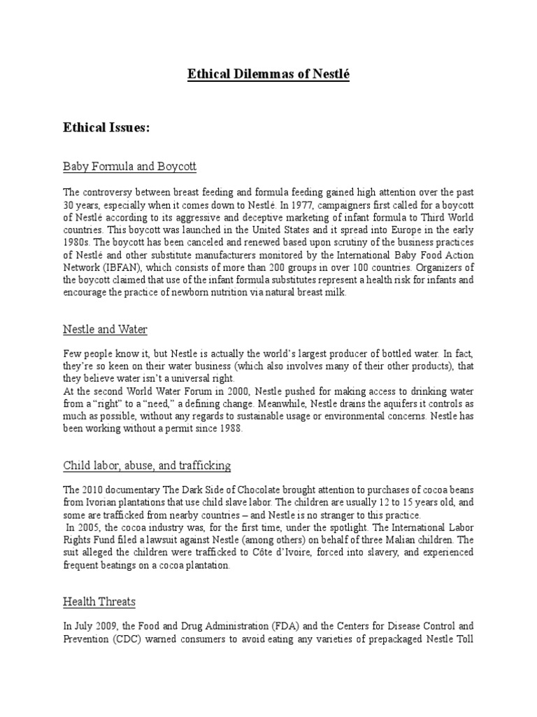 Ethical Dilemmas of Nestlé | PDF | Nestlé | Infant Formula