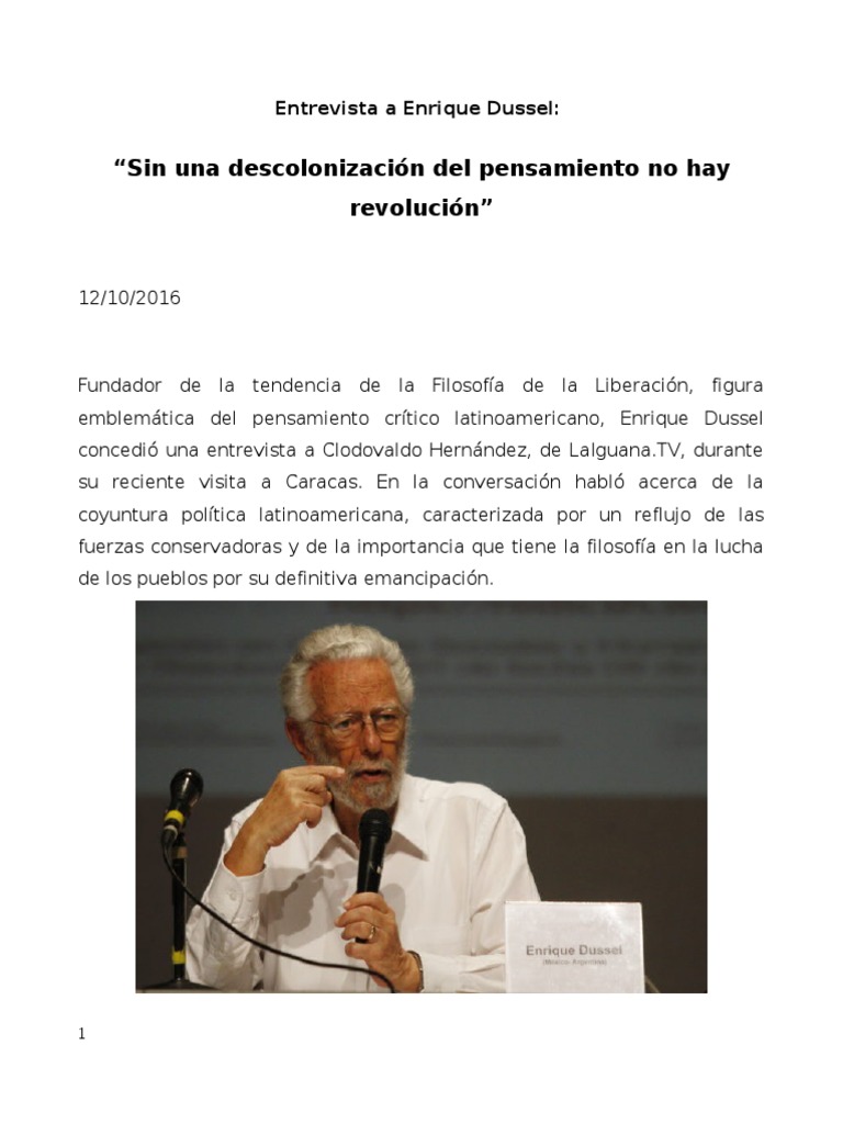 1 - El Pensamiento Critico de La Descolonización de Enrique Dussel | PDF | Science | Ciencia ...