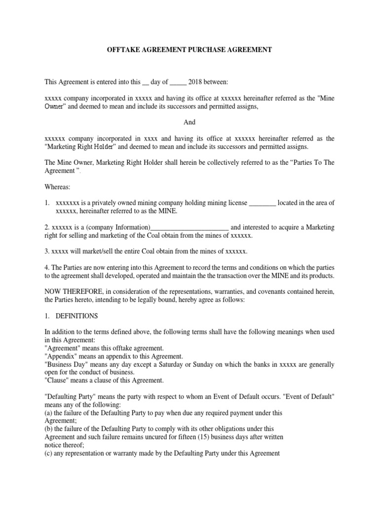 Offtake Agreement for Coal Mining | PDF | Arbitration | Bankruptcy