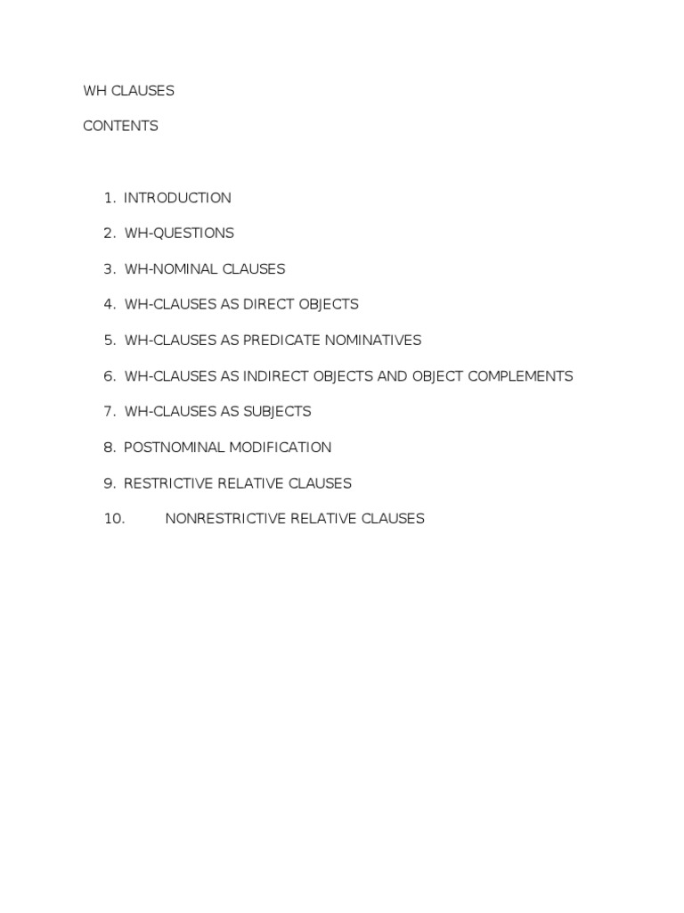 WH Clauses | PDF | Clause | Preposition And Postposition