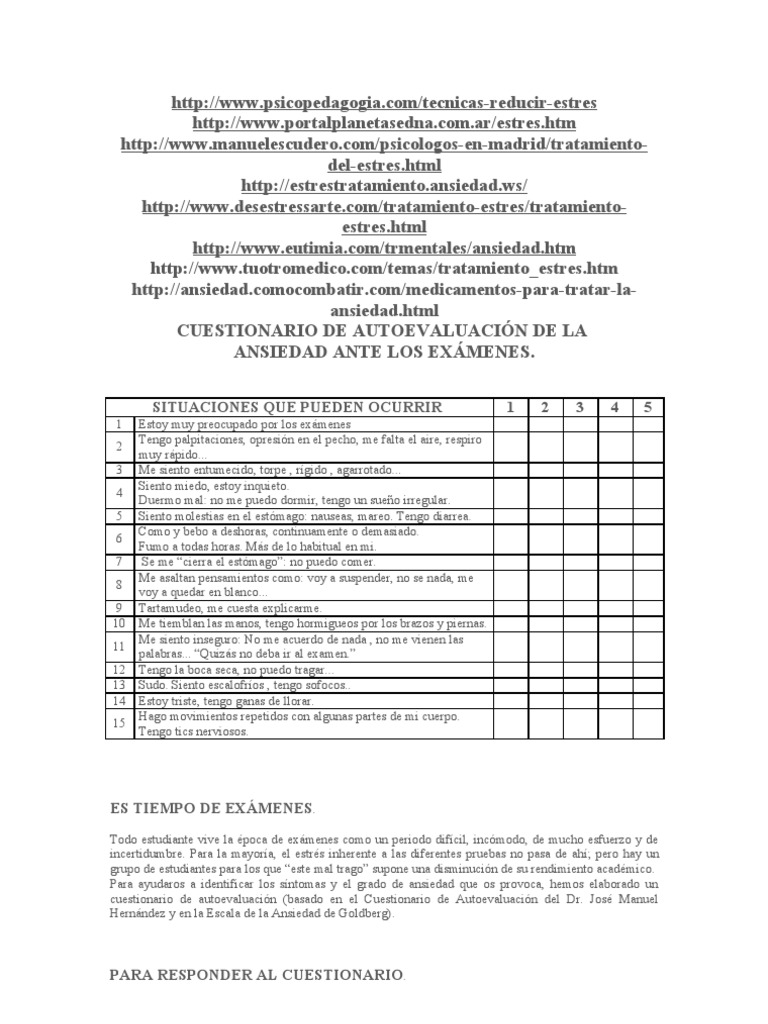 Cuestionario_ansiedad | Trastorno de ansiedad generalizada | Hipnosis