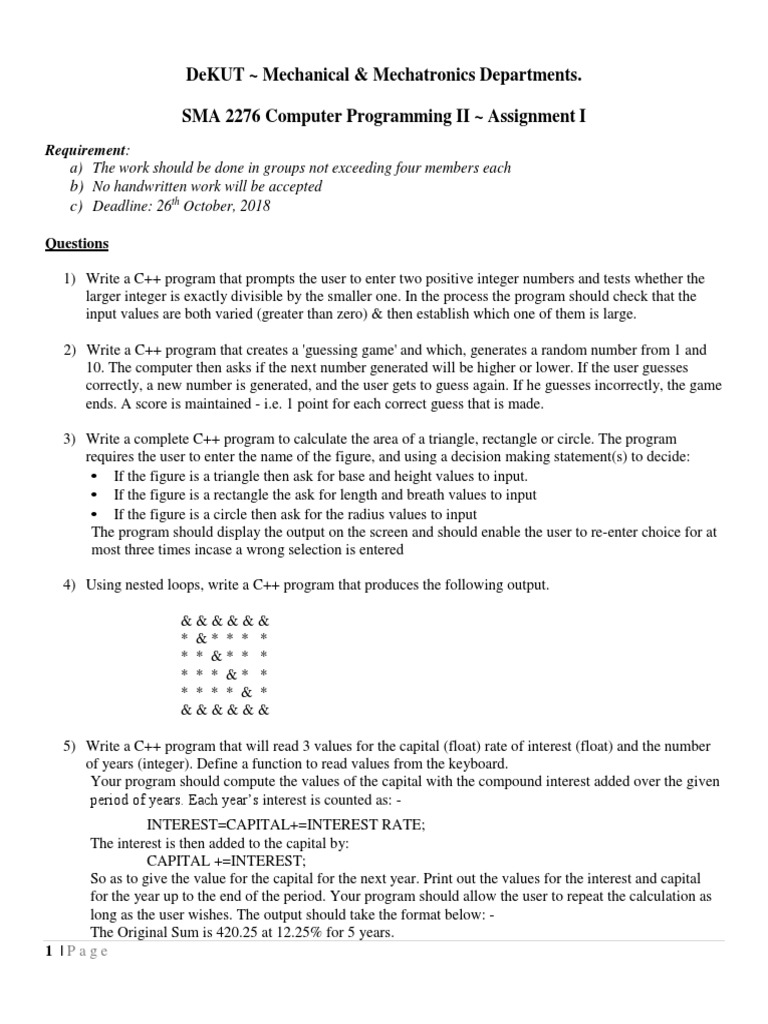 SMA 2276 Assignment I PDF | PDF | Interest | Parameter (Computer ...