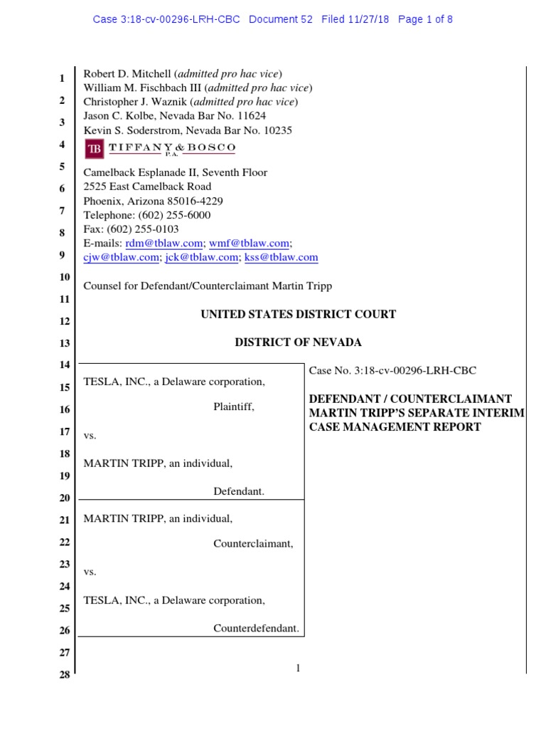 Tesla Inc. Vs Martin Tripp | PDF | Discovery (Law) | Deposition (Law)