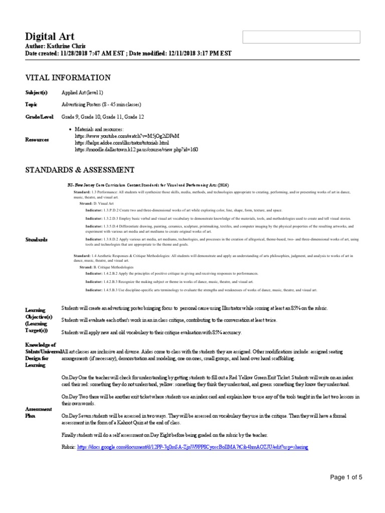 Graphic Design Lesson Plan | PDF | Rubric (Academic) | Graphics