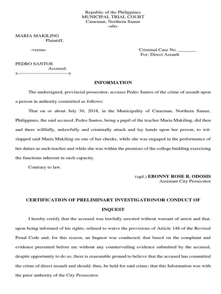 Direct Assault Revised | PDF | Assault | Prosecutor