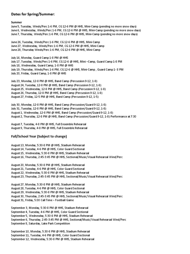 2018 Marching Band Schedule | PDF | Musical Groups | Entertainment
