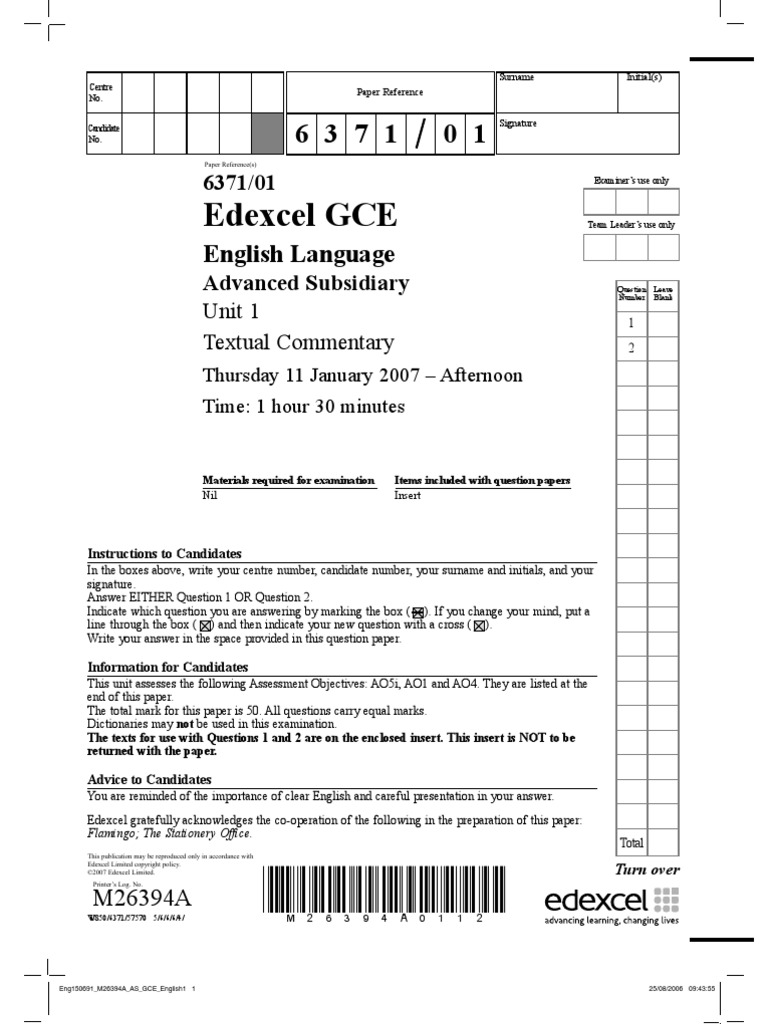Edexcel GCE: English Language | PDF | Syllable | Symbols
