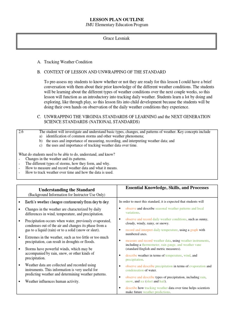 Elementary Weather Lesson Plan | PDF | Precipitation | Rain