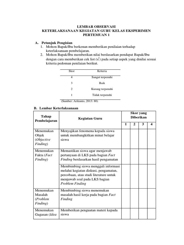Lembar Observasi Guru | PDF