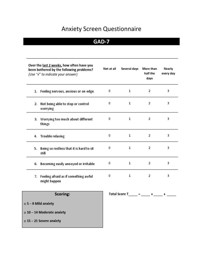 Anxiety Screen Questionnaire: Over The Last 2 Weeks, How Often Have You ...