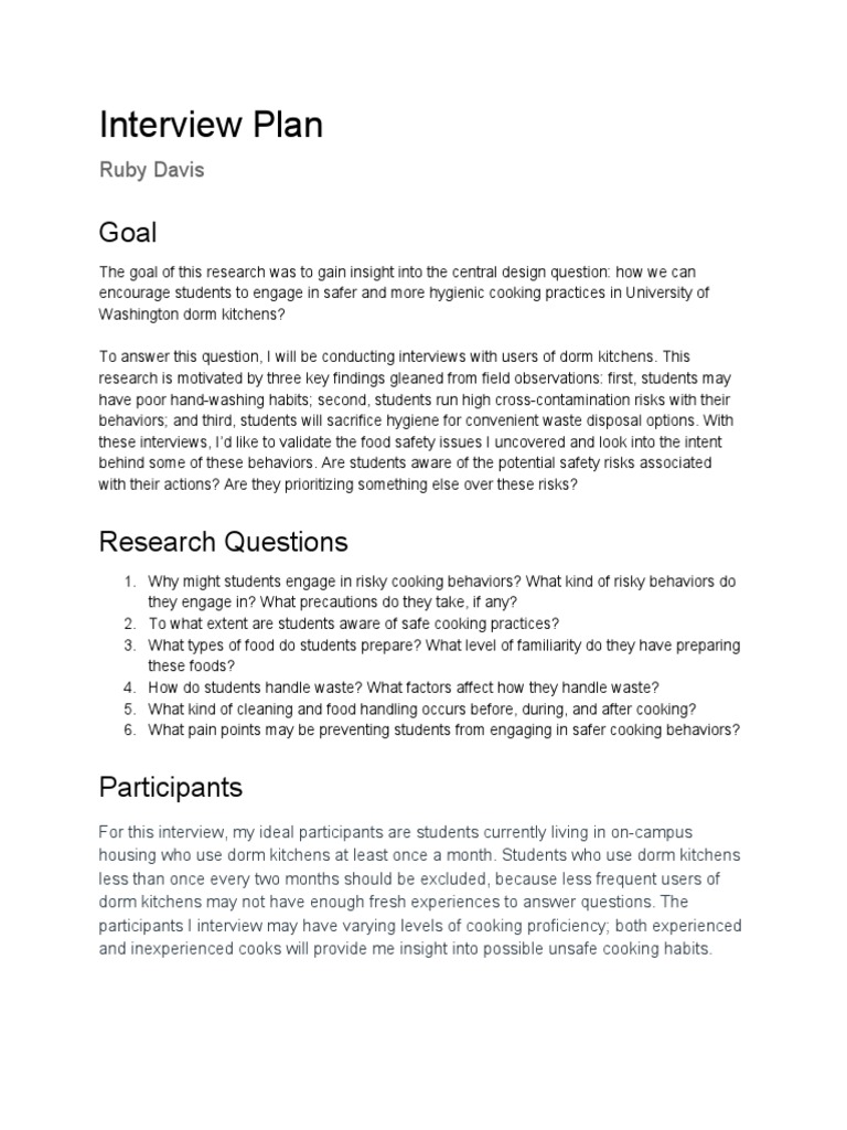 Interview Plan | PDF | Interview | Kitchen