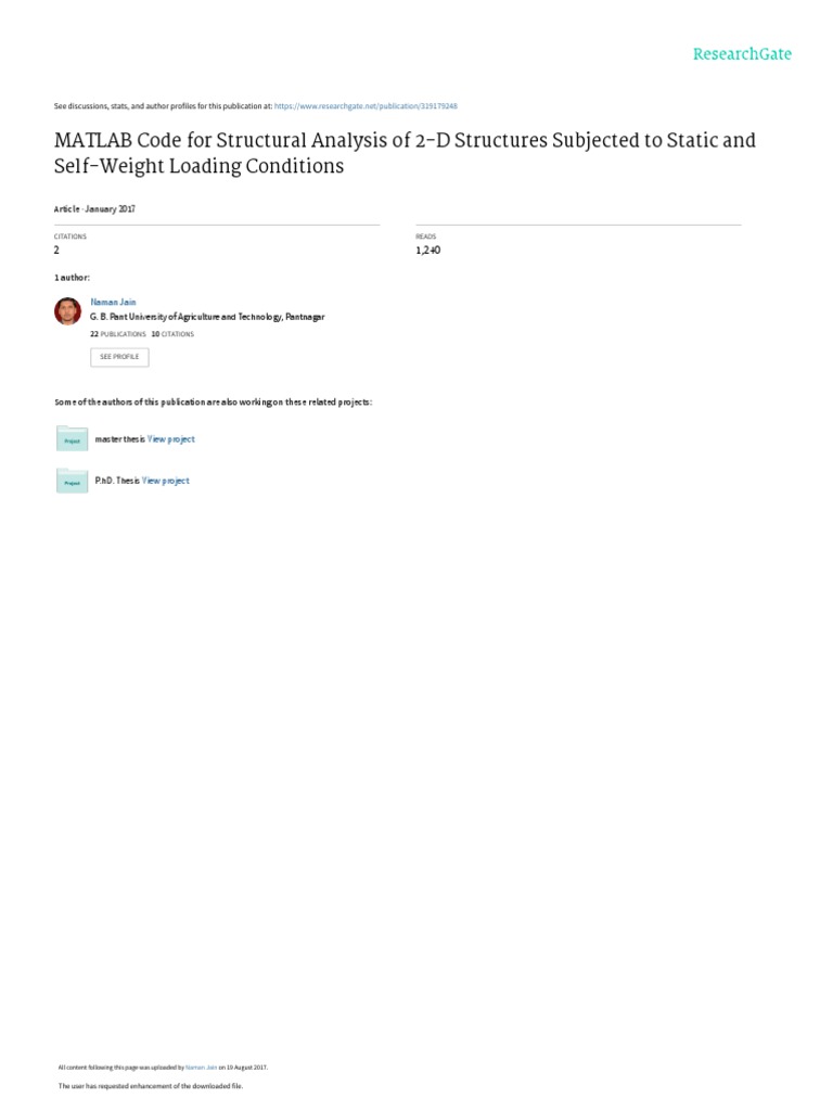 MATLAB Code For Structural Analysis of 2-D Structures Subjected To ...