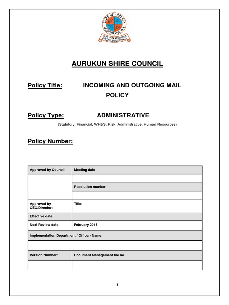 Incoming and Outgoing Mail Policy | PDF | Mail | Cheque