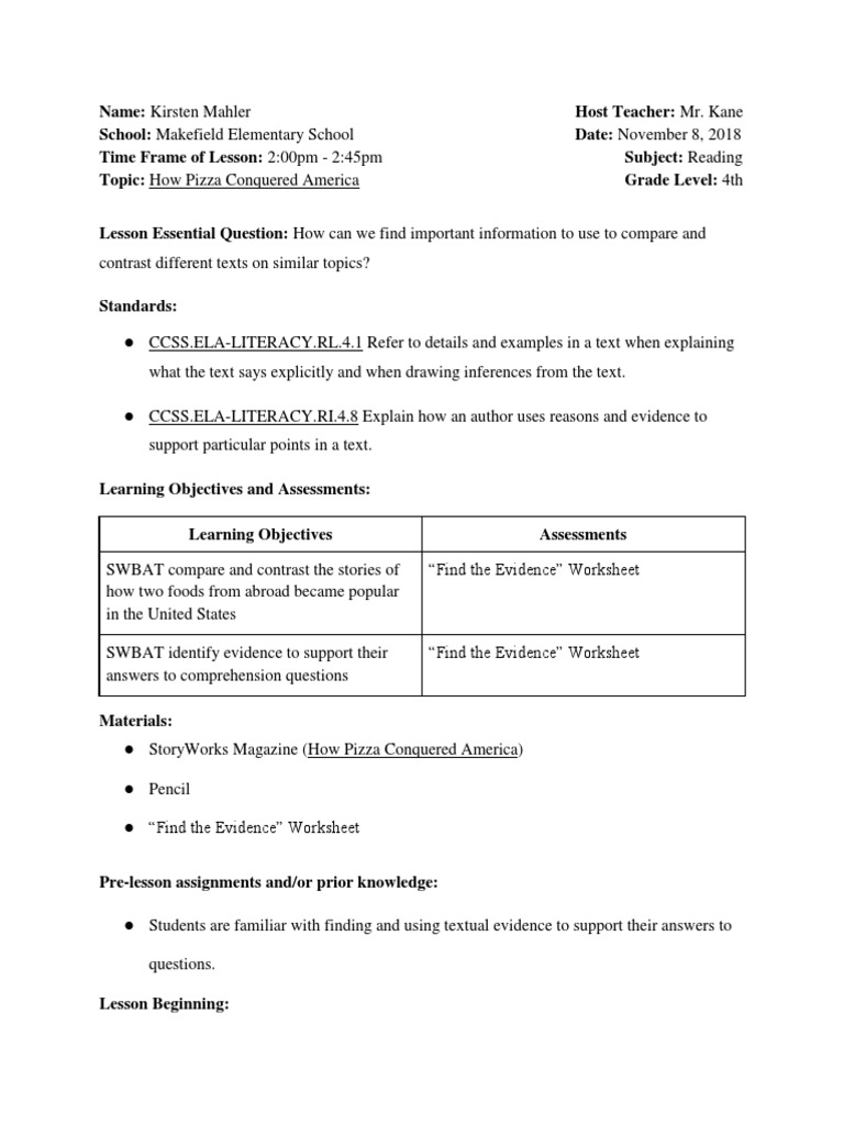 How Pizza Conquered America: Lesson Plan | PDF | Behavior Modification ...