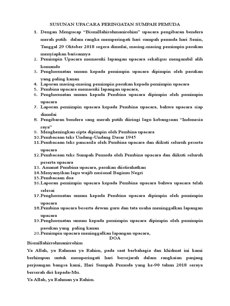Susunan Upacara Peringatan Sumpah Pemuda | PDF