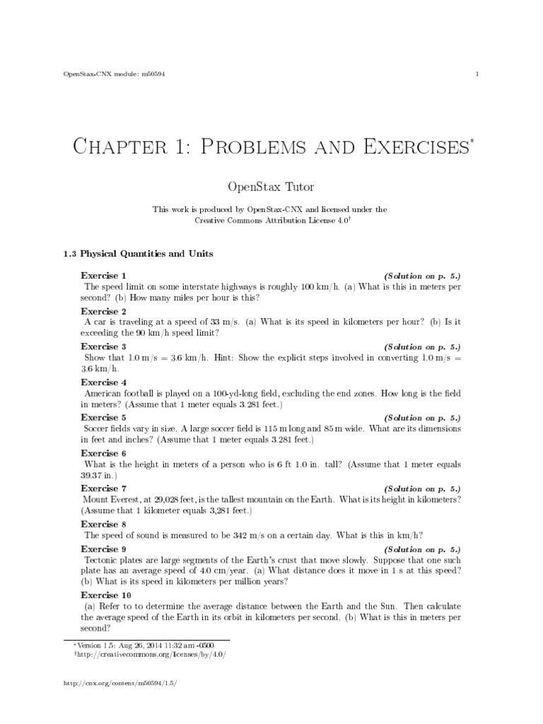 Chapter 1: Problems and Exercises: Openstax Tutor | PDF | Speed ...