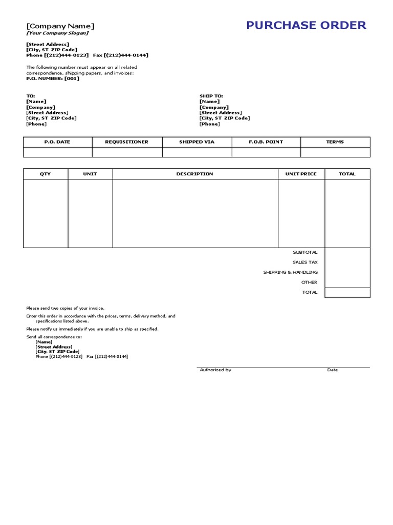 Purchase Order: (Company Name) | PDF