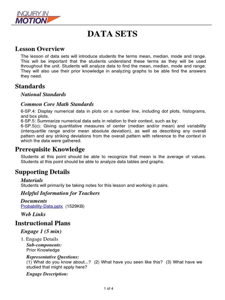 Lesson 1 Data | PDF | Data | Median