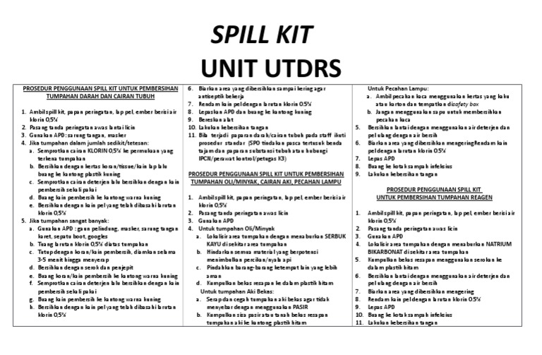 Prosedur Penggunaan Spill Kit Untuk Pembersihan Tumpahan Darah Dan ...