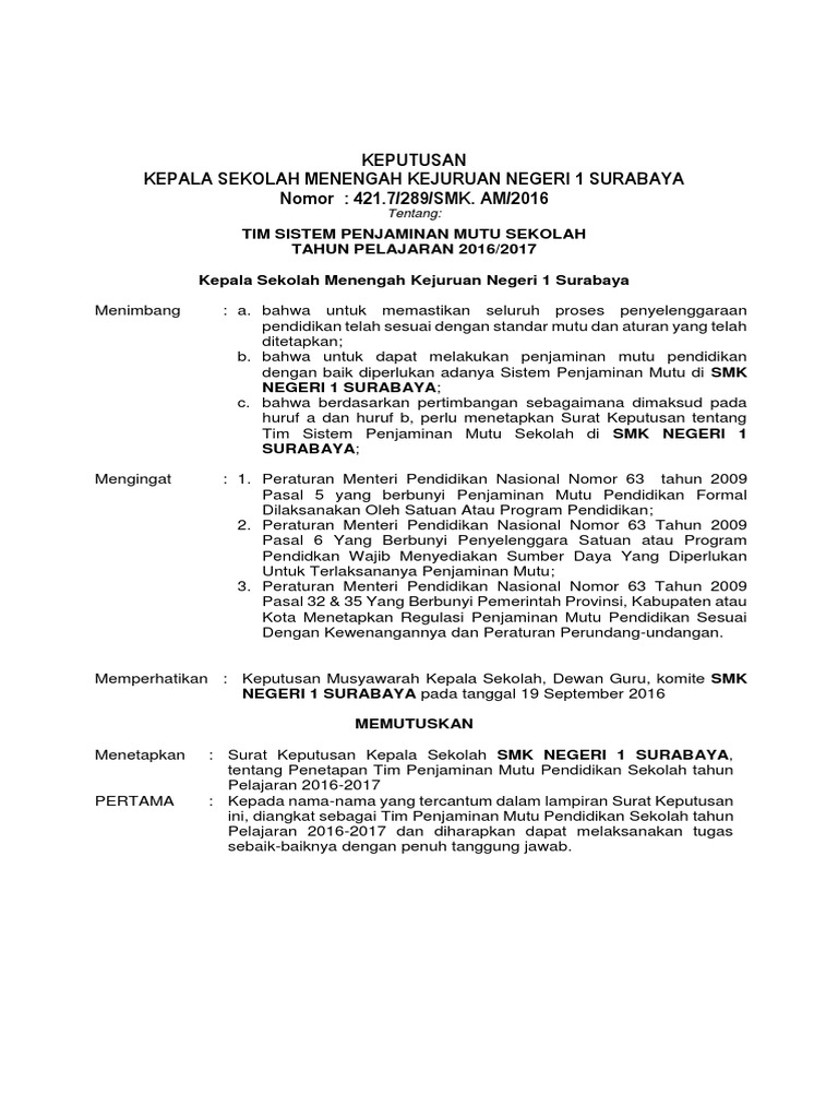 Contoh SK Tim PMP | PDF