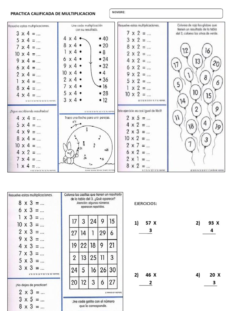 Práctica Calificada de Multiplicación | PDF | Métodos y materiales de ...