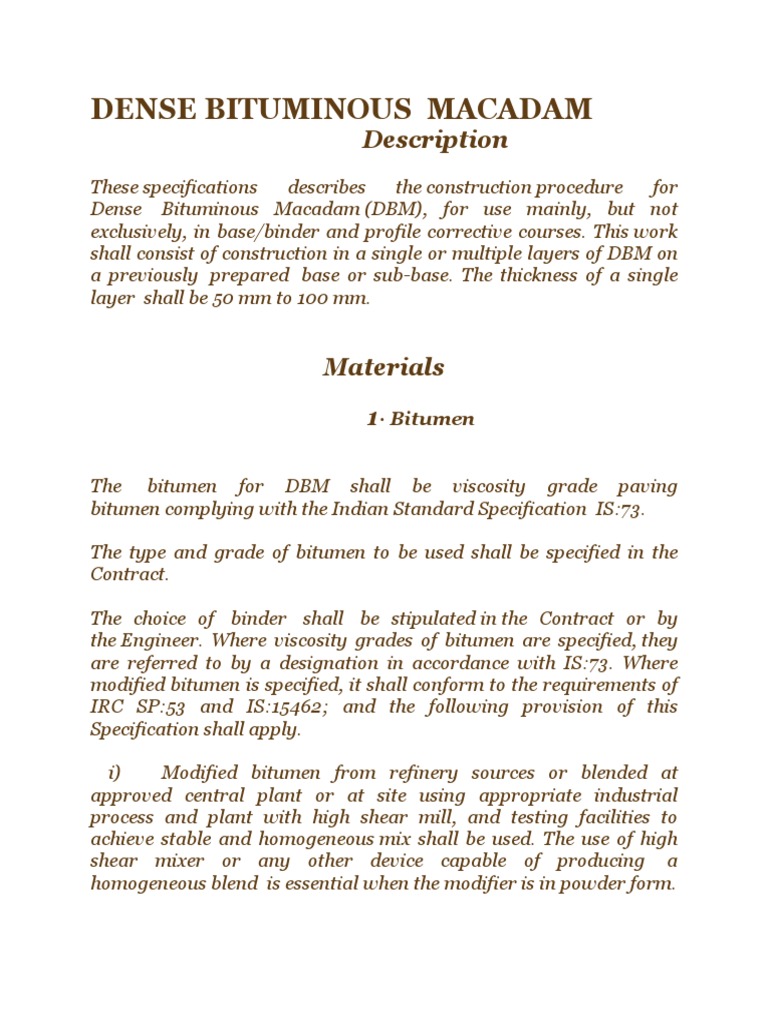 Dense Bituminous Macadam-Dbm | PDF | Asphalt | Construction Aggregate