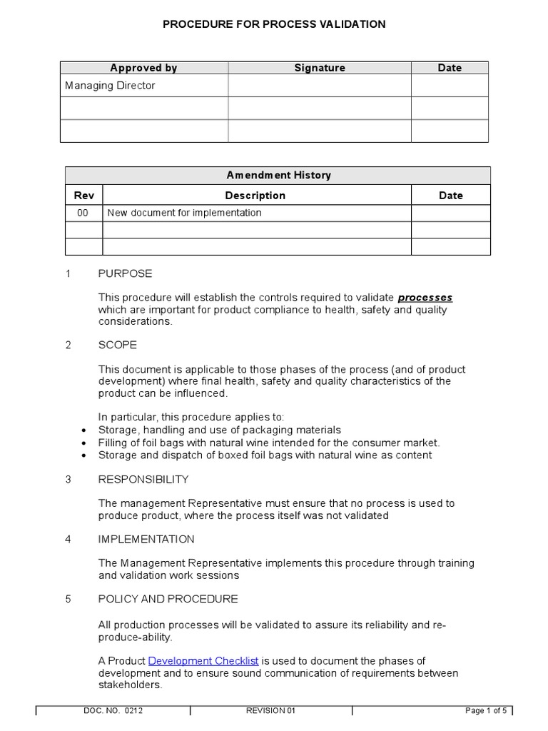 Example Procedure For Process Validation | PDF | Verification And Validation | Specification ...