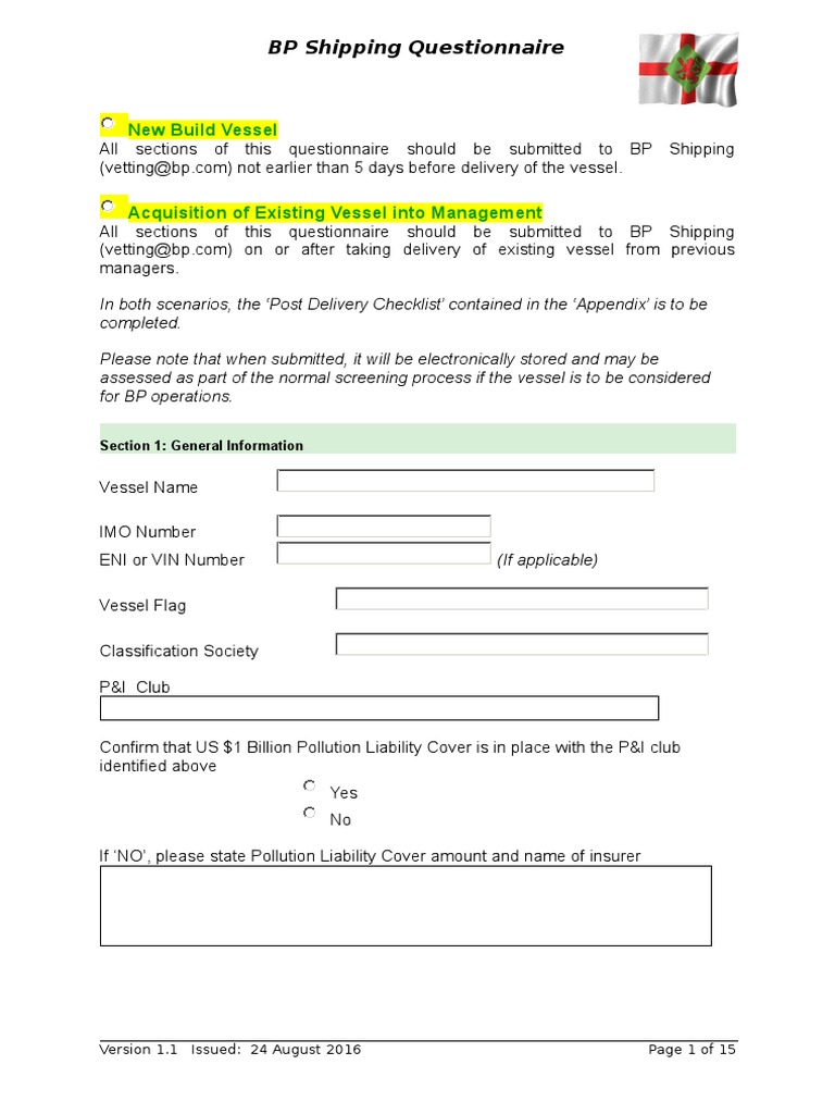 BP Shipping Questionnaire: New Build Vessel | PDF | Marine Propulsion ...