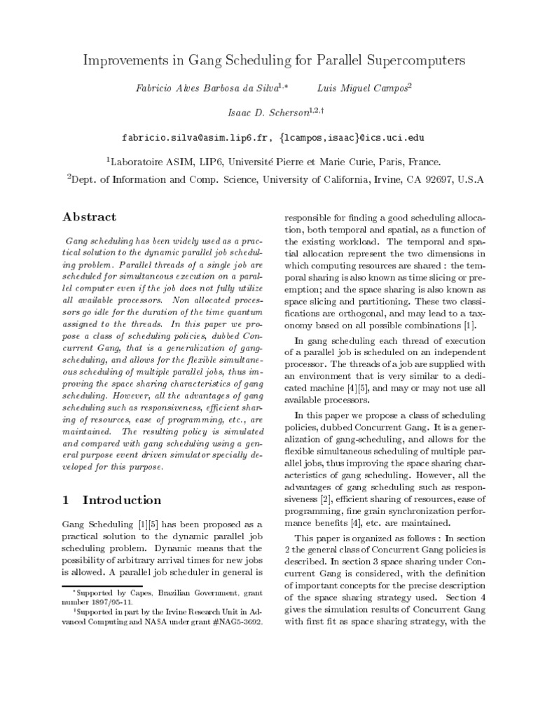 Improvements in Gang Scheduling For Parallel Supercomputers | PDF | Scheduling (Computing ...