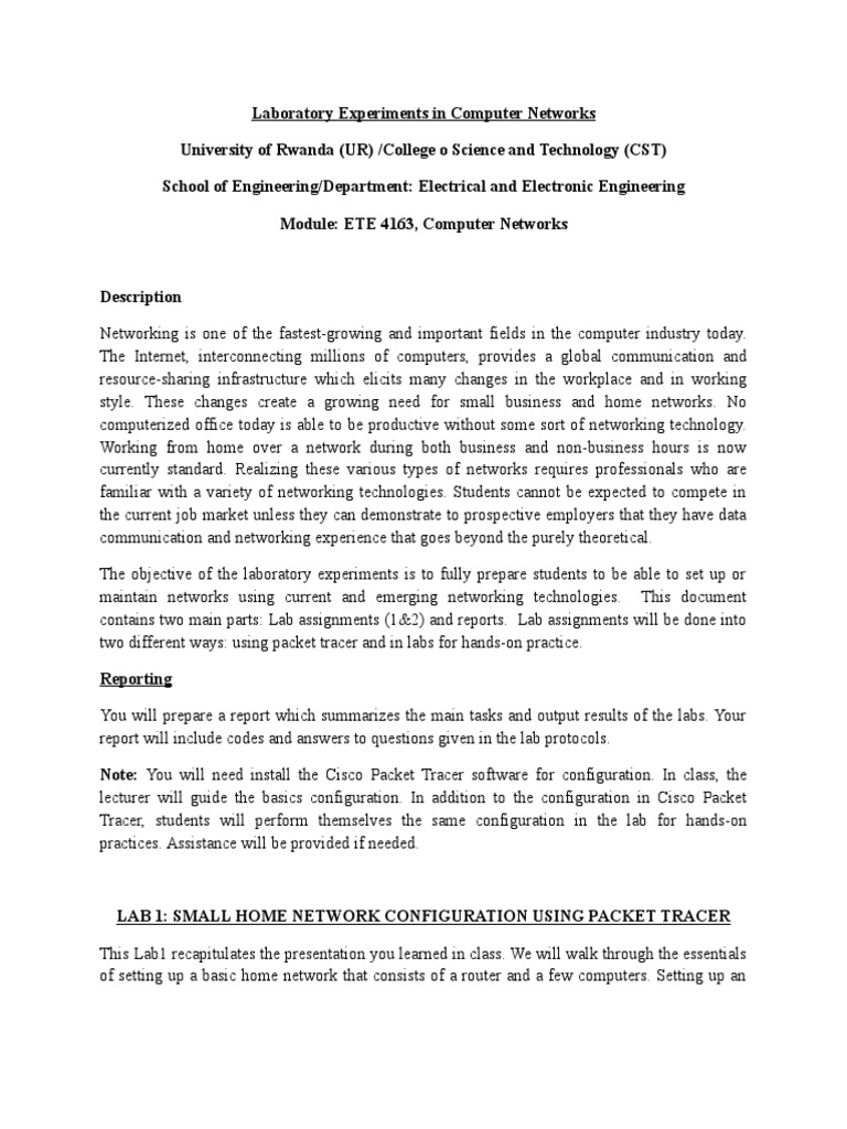 Lab Assignment 2018-2019 | PDF | Wireless Lan | Computer Network