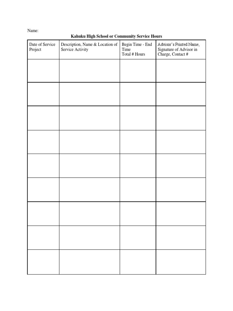 Kahuku High Service Hours Log | PDF