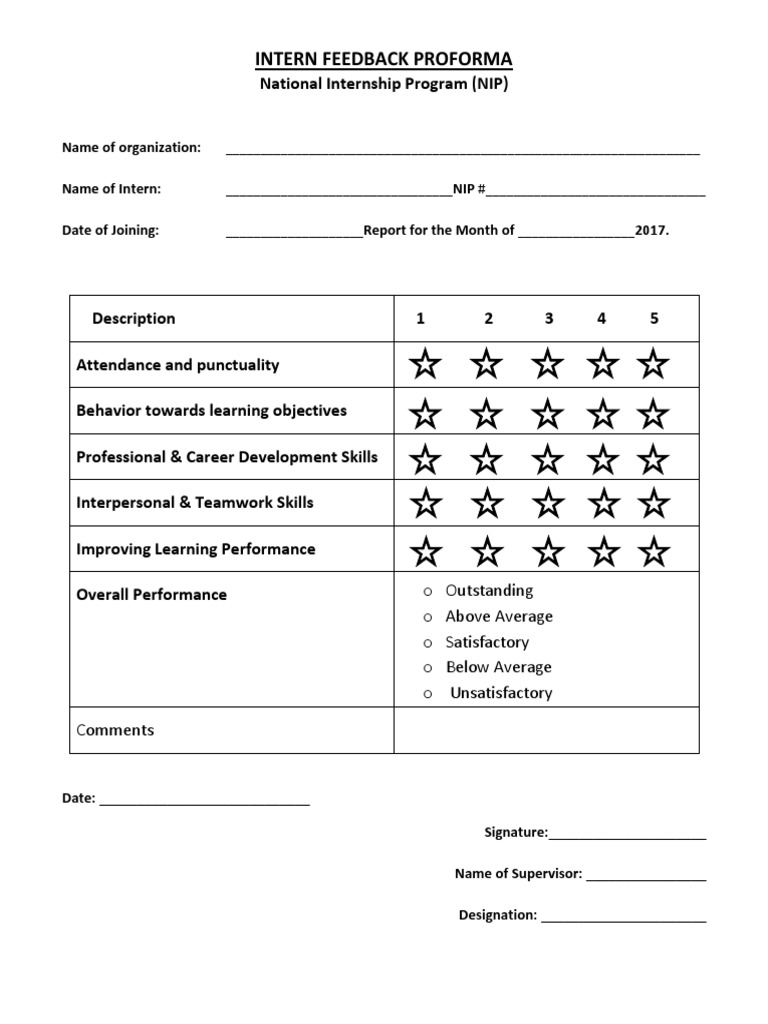Intern Feedback Proforma: National Internship Program (NIP) | PDF ...