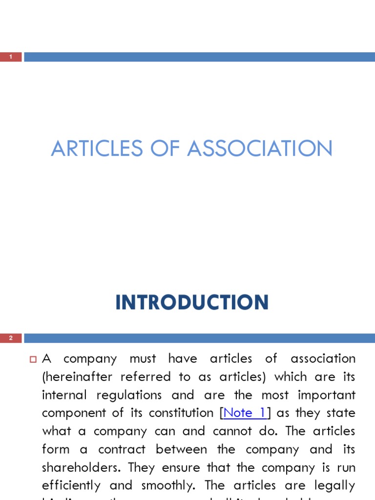 Articles Of Association Agreement Sample Articles Of DOCTRINES OF