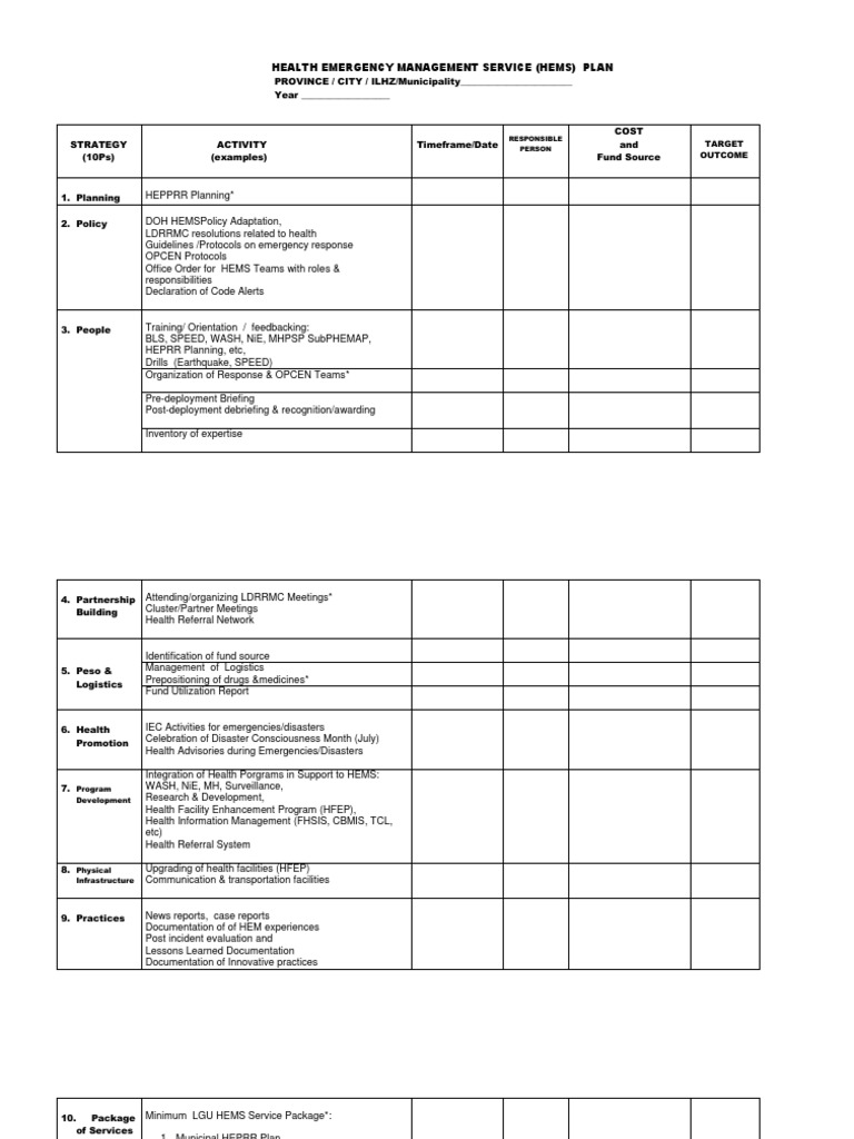 HEMS Plan Matrix | PDF | Emergency Management | Business