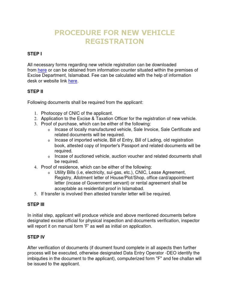 Procedure For New Vehicle Registration | PDF | Invoice | Truck