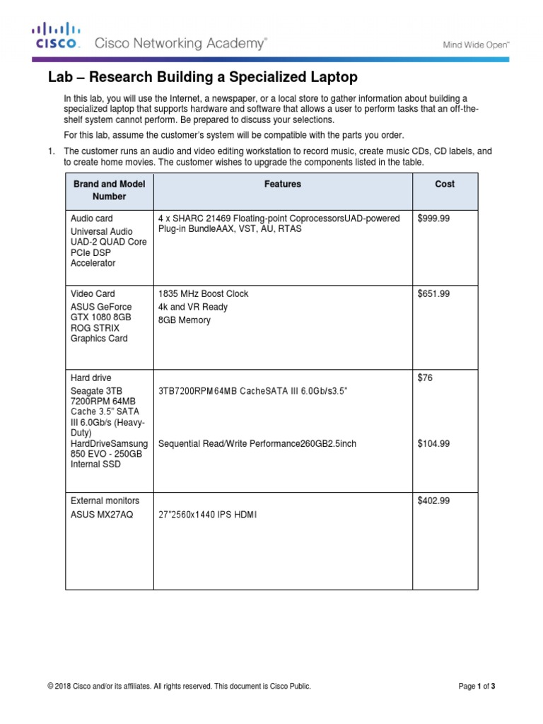 9.3.2.14 Lab - Research Building A Specialized Laptop | PDF | Laptop ...
