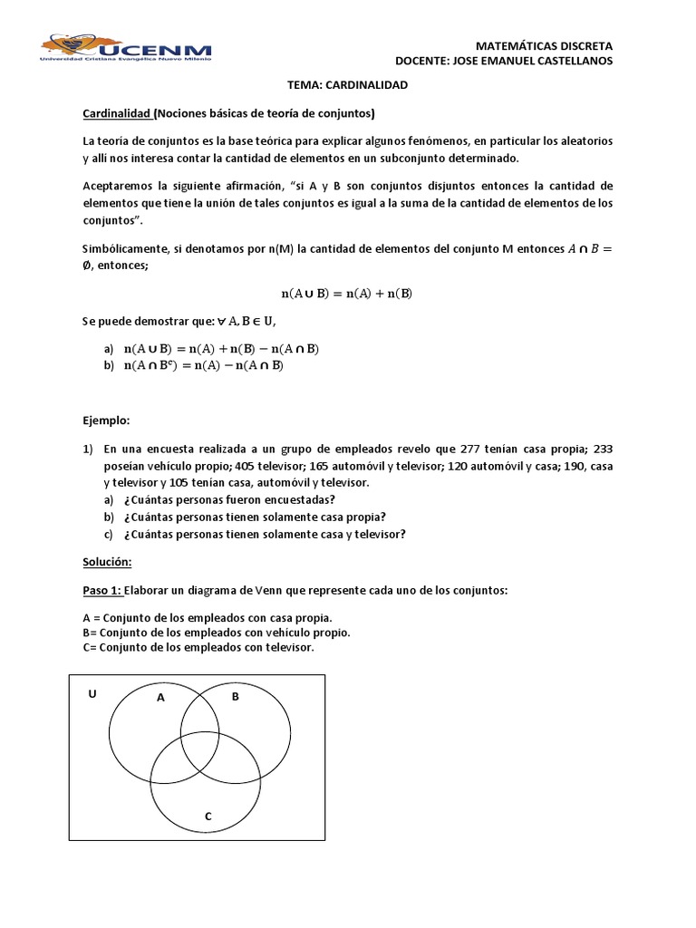 Ejercicios de Cardinalidad en Conjuntos | PDF | Conjunto (Matemáticas ...