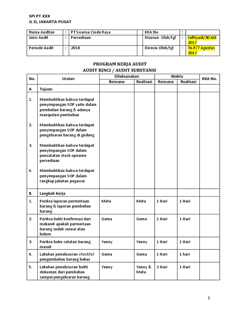 PKA - KKA AUDIT RINCI (Kelompok Yenny, Meta, Gema) | PDF