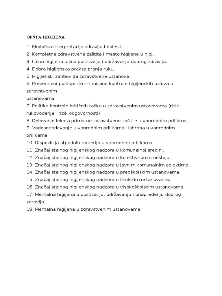 Opsta Higijena PDF | PDF Opsta Higijena PDF | PDF