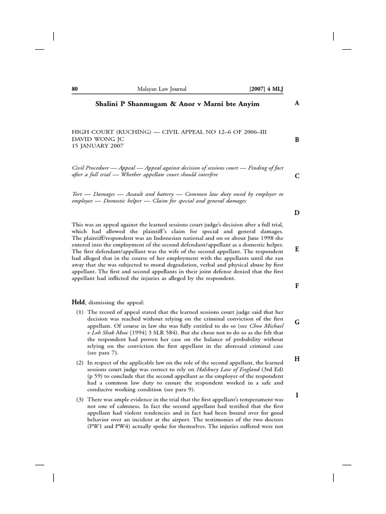 Shalini P Shanmugam & Anor V Marni Bte Anyim | PDF | Damages | Appeal