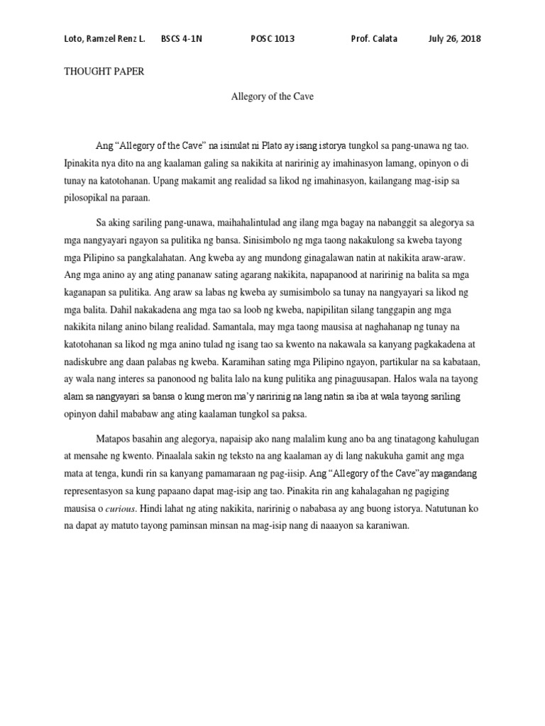 Thought Paper (Allegory of The Cave) | PDF