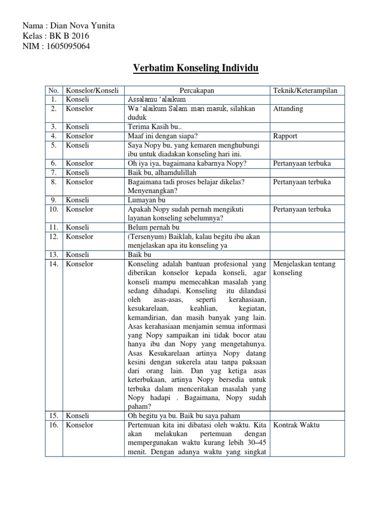 Verbatim Konseling Individu | PDF
