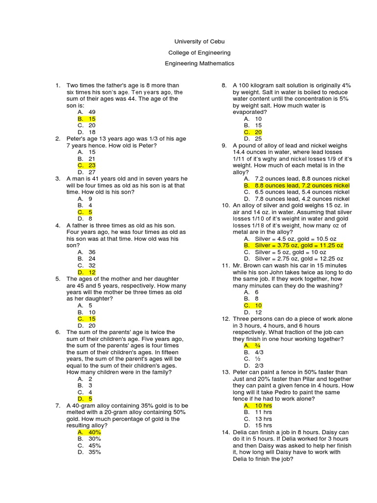 Math Worded Problems | PDF | Clock | Lead