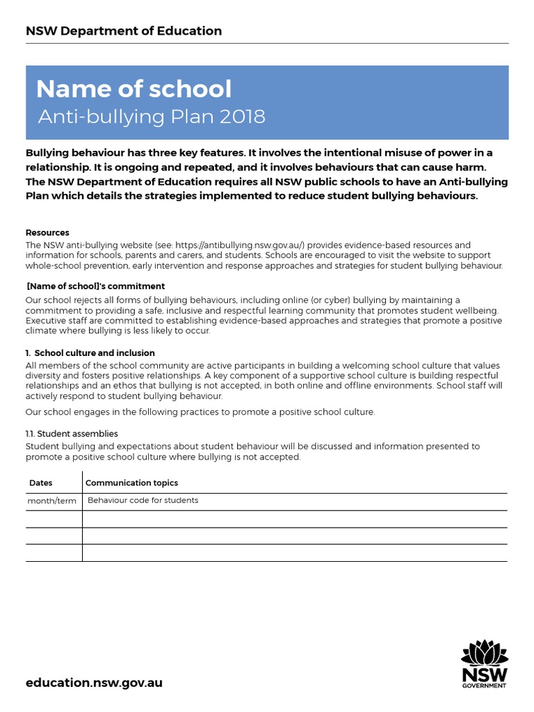 Anti Bullying Plan | PDF | Bullying | Learning