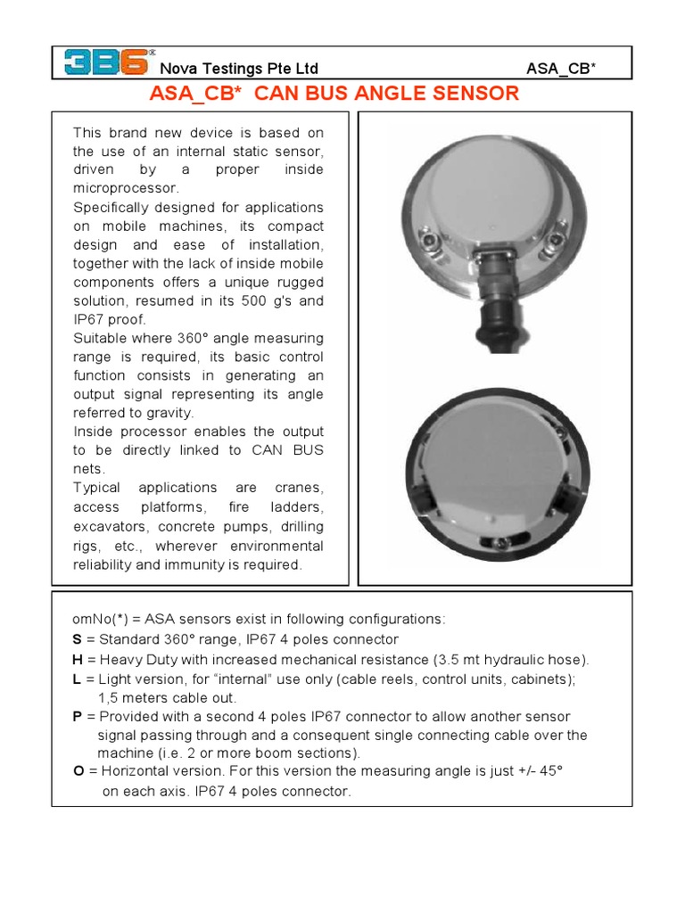 3B6 ASA CB Can Bus Angle Sensor | PDF | Sensor | Electrical Connector