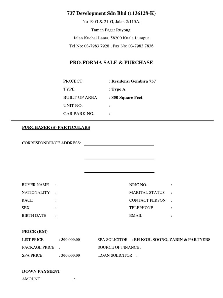 Pro-Forma Sales & Purchase | PDF