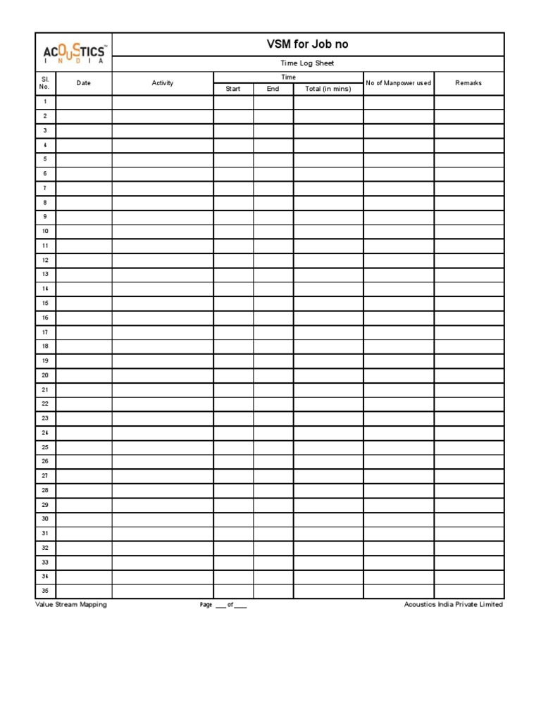 VSM Job Time Log Sheet Template | PDF