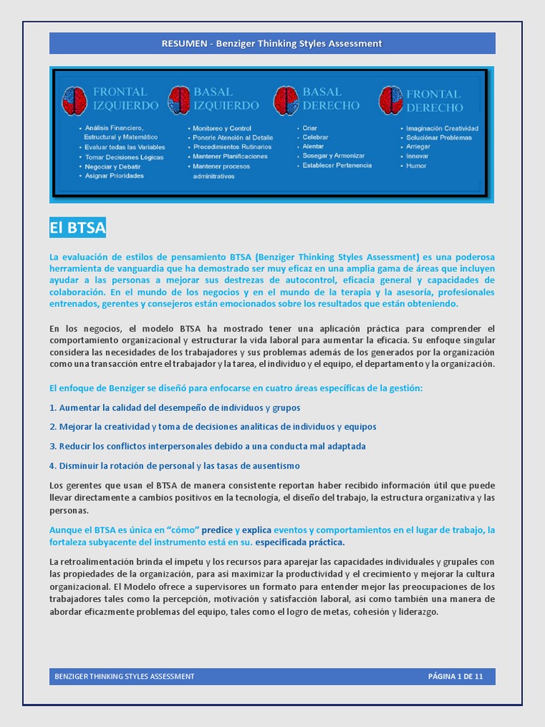 El BTSA (Benziger Thinking Styles Assessment) | PDF | Hemisferio ...